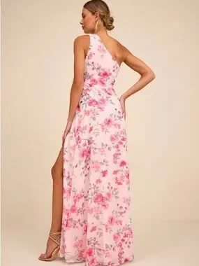 Lulus | Dresses | Lulus Oneshoulder Pink Floral Slit Maxi Dress | Poshmark